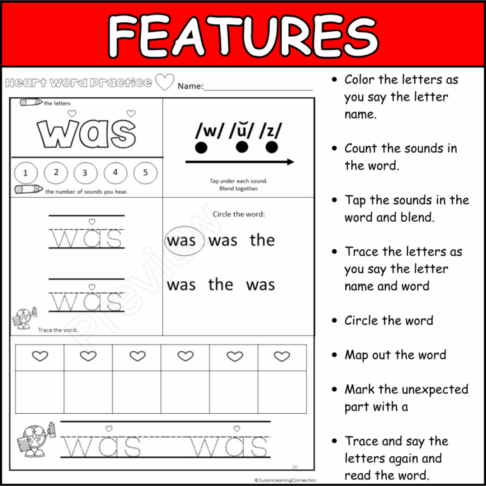 Sight Words Worksheets | Irregular Words | Heart Words | Red Words ...